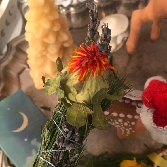 Hand Crafted | Accents | Rustic Yule Wand Safflower Lavender Pine ...